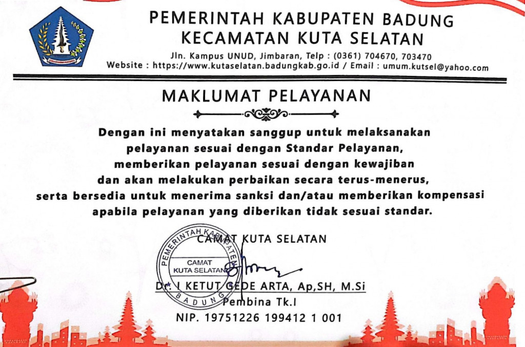 MAKLUMAT PELAYANAN PERANGKAT DAERAH | Kelurahantanjungbenoa Badung
